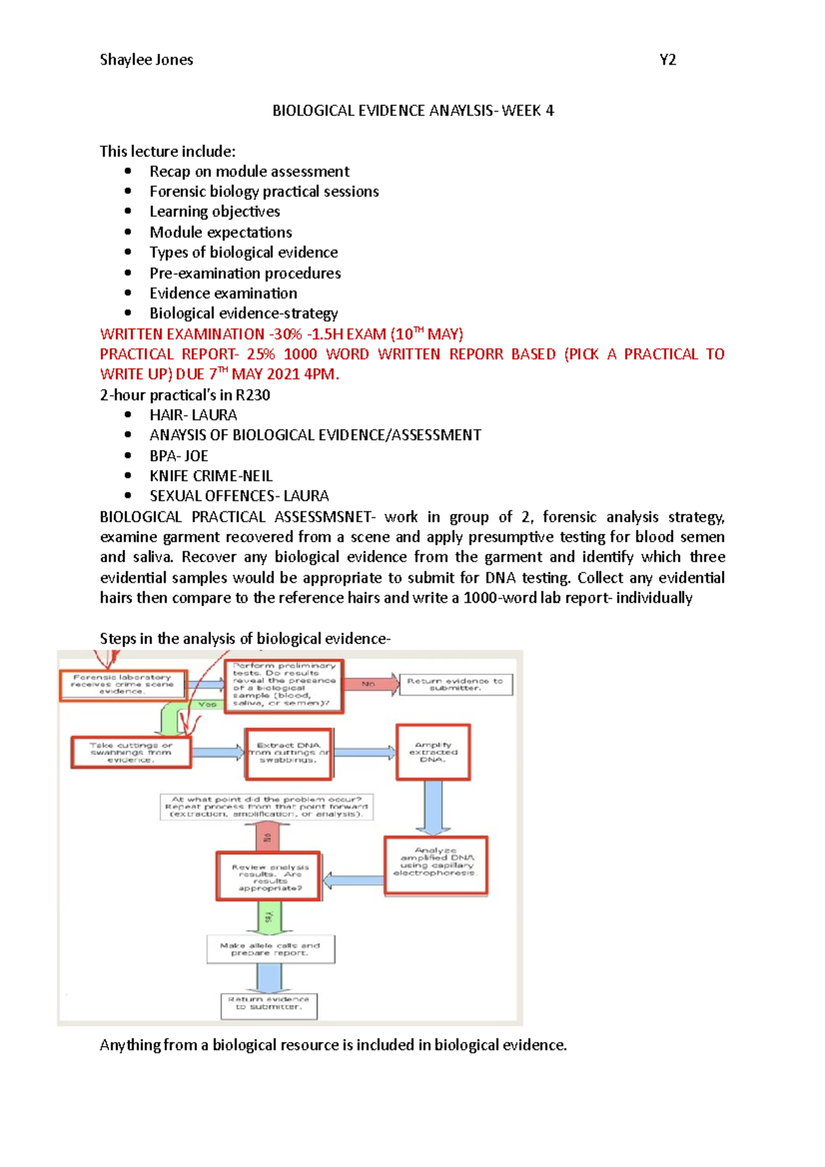 Biological Evidence - BIOLOGICAL EVIDENCE ANAYLSIS- WEEK 4 This lecture ...