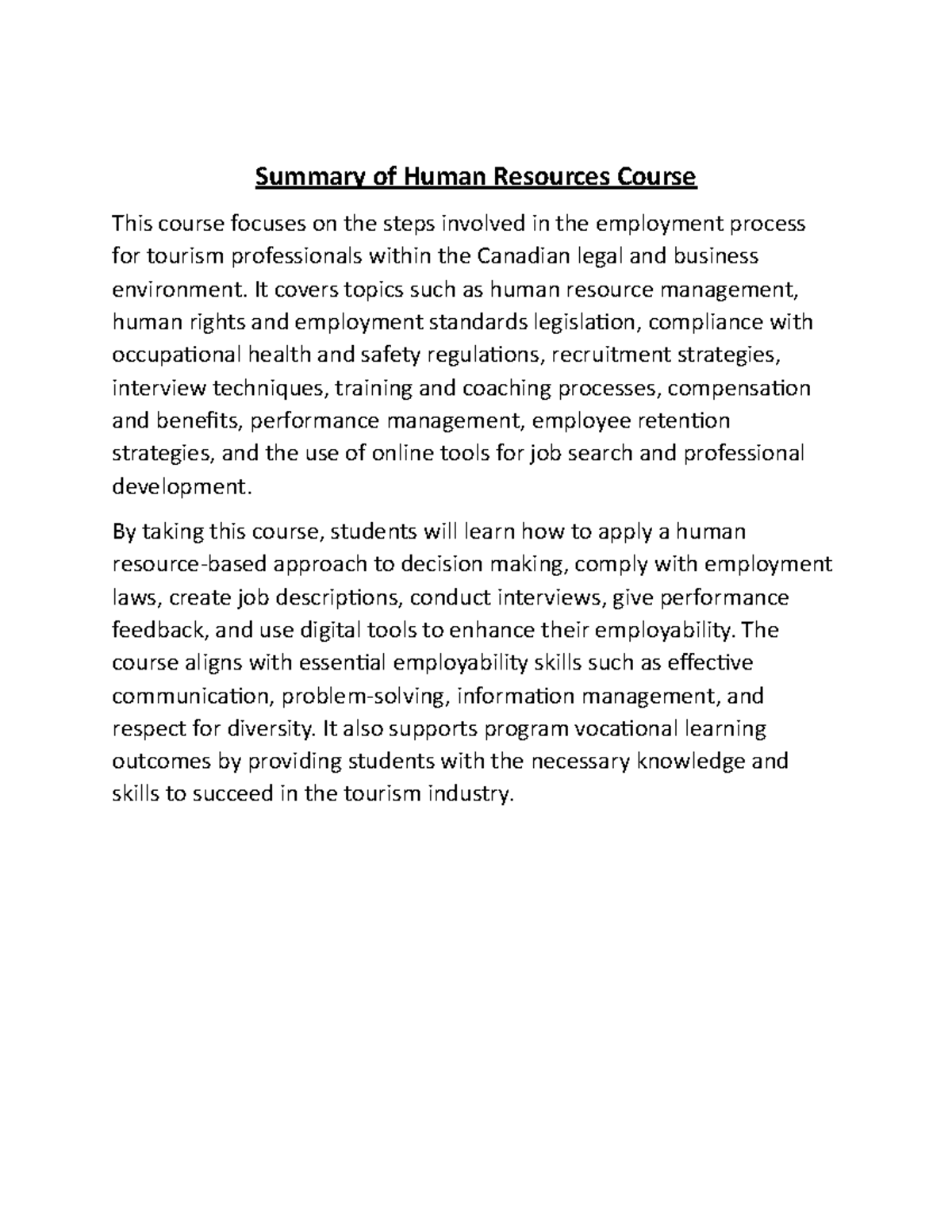 Human Resources - In this Course students will get to know how to ...