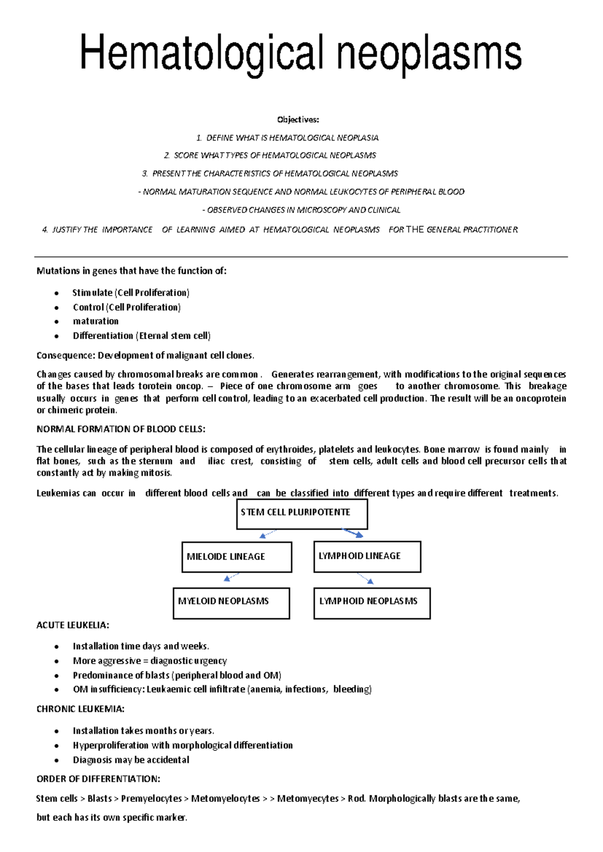 Hematological neoplasms - Hematological neoplasms Objectives: _1 ...