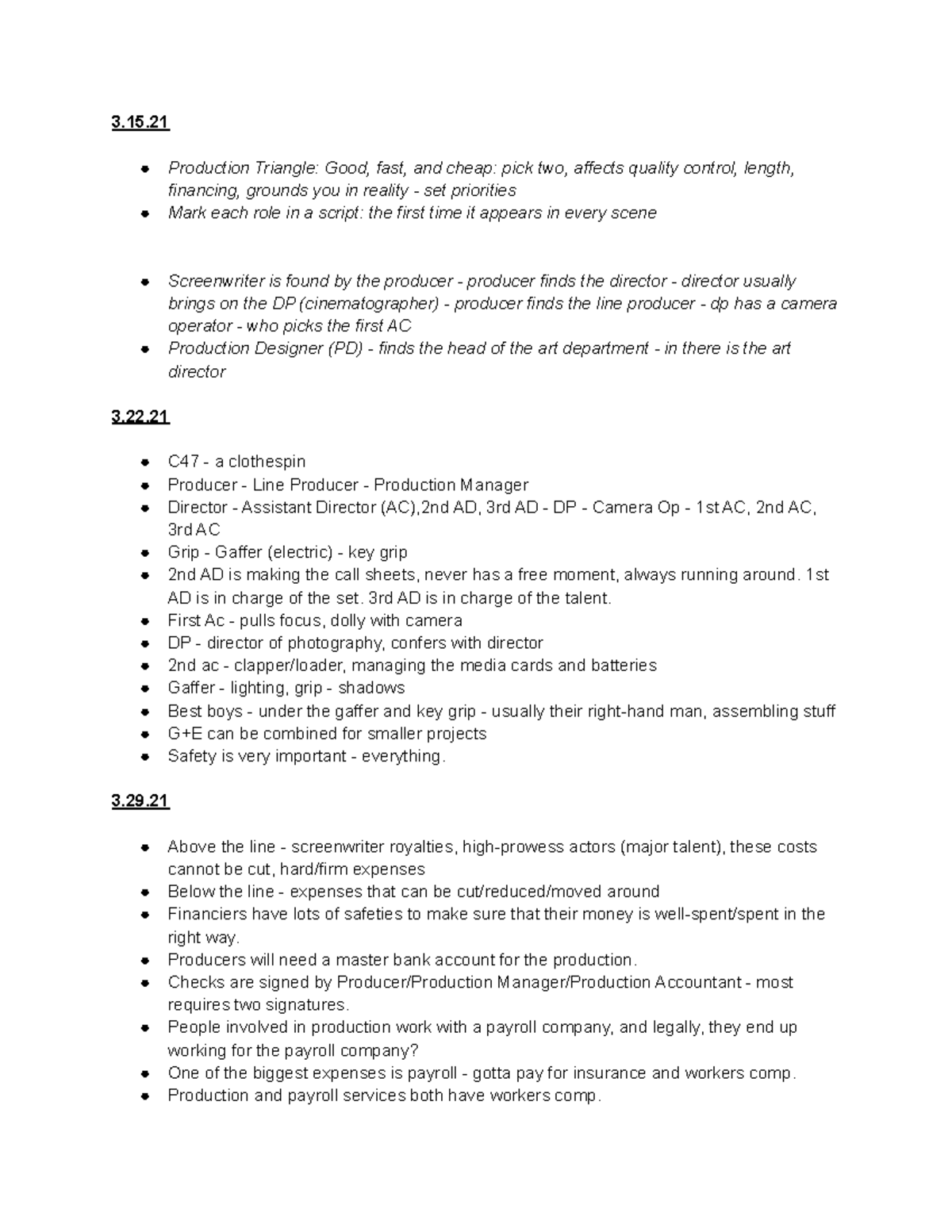 Zoom notes - 3. Production Triangle: Good, fast, and cheap: pick two ...