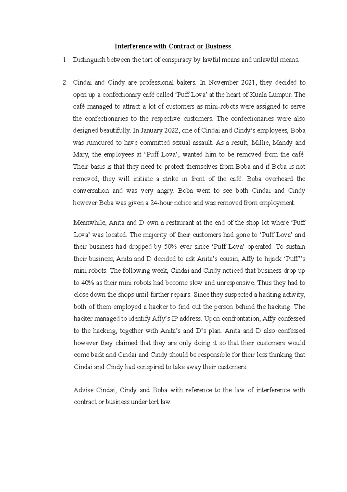 Tutorial 7 Interference with Contract W8 - Interference with Contract ...