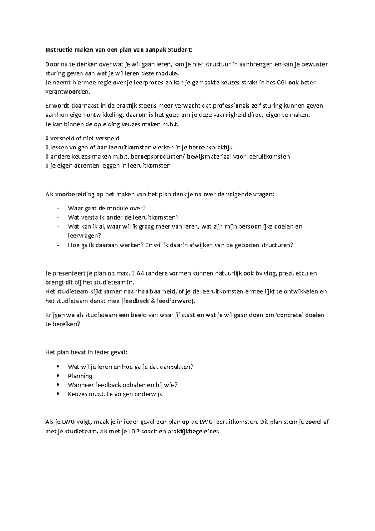 Instructie maken van een plan van aanpak Student - Je neemt hiermee ...