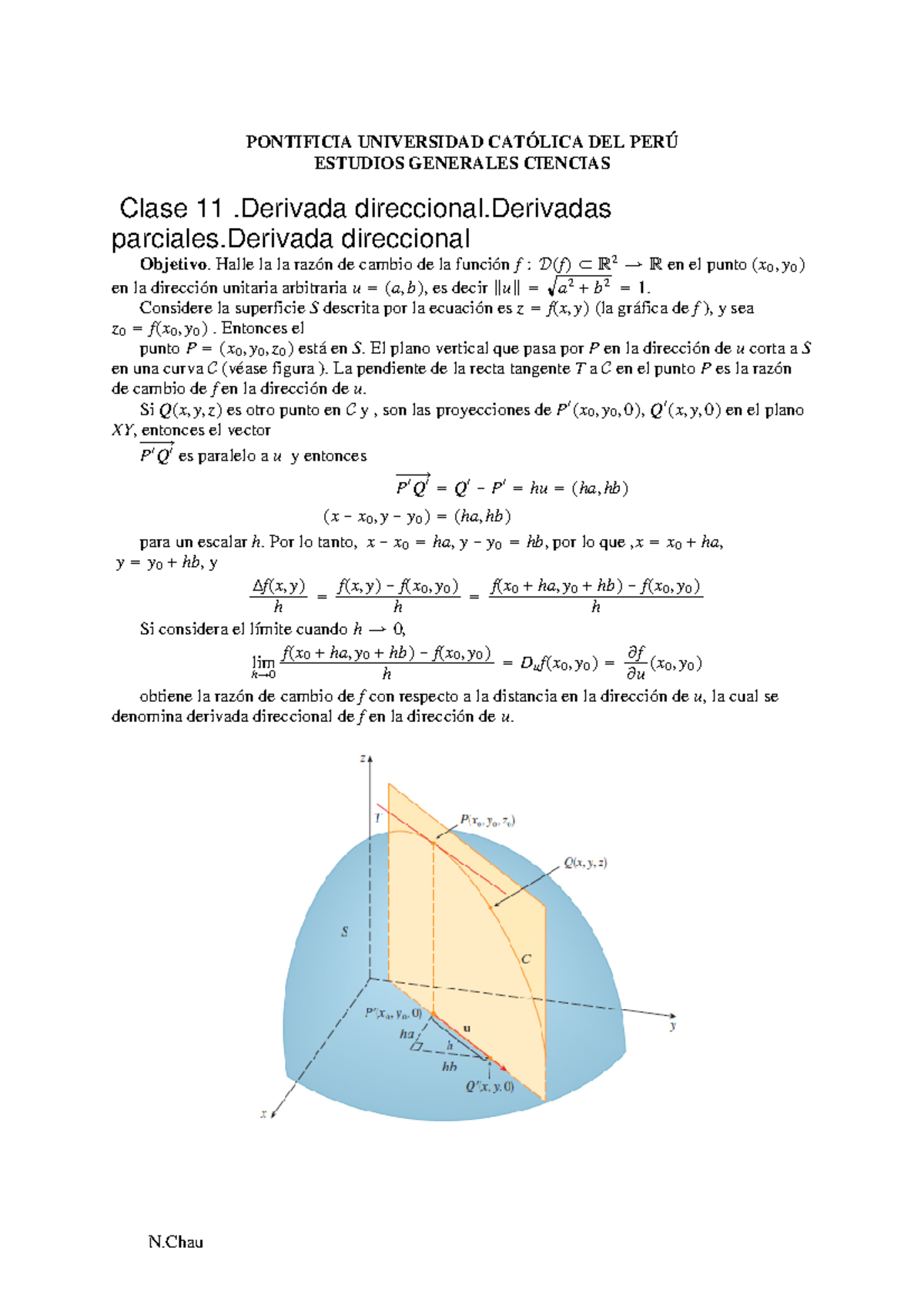 Clase 11 .Derivada direccional.Derivadas parciales.Linealización.15 abril - PONTIFICIA ...