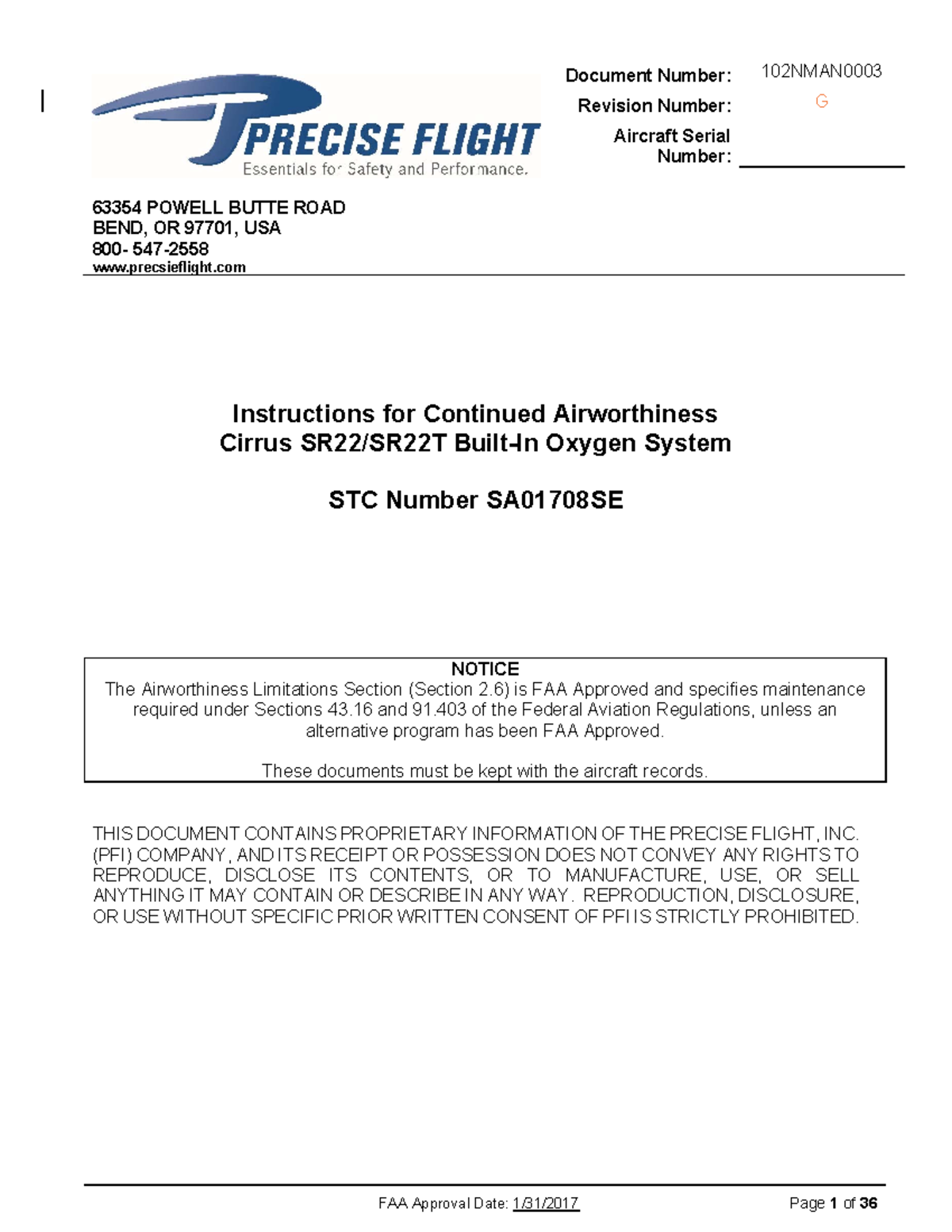 STC Oxygen STC102NMAN0003G - ####### FAA Approval Date: 1/31/2017 Page ...