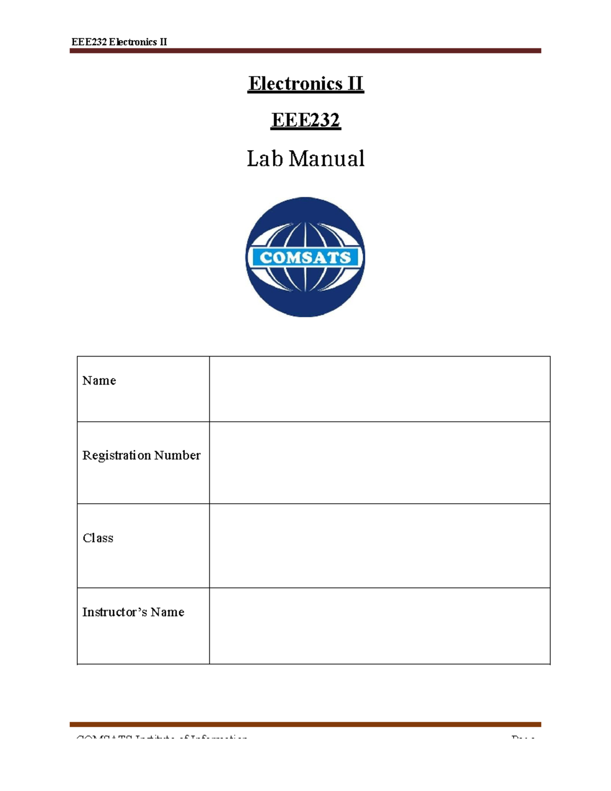 EEE232 Electronics II Rev1 - EEE232 Electronics II Electronics II EEE Lab Manual Name ...