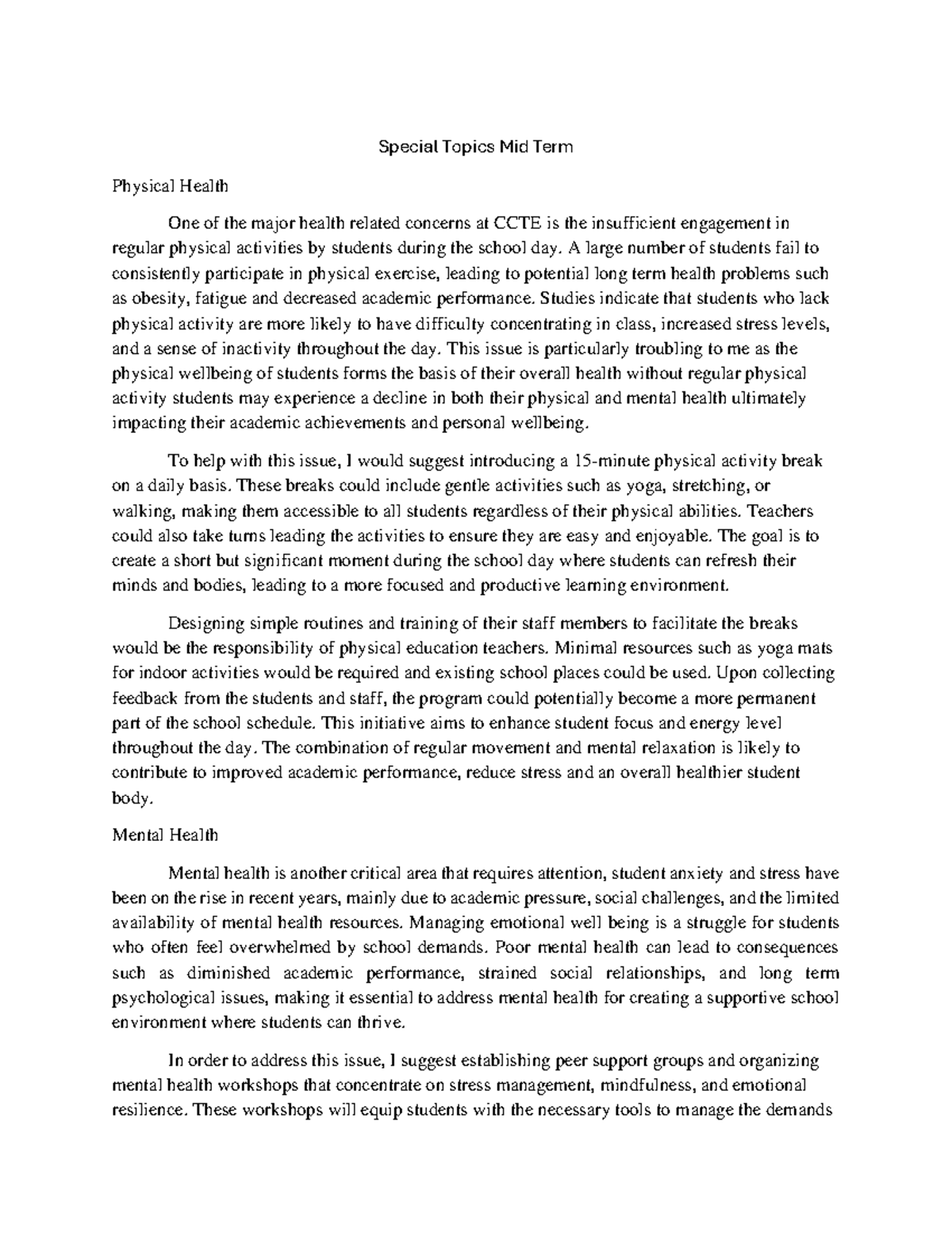 Mid Term Prin HS - Midterm Pri HS - Special Topics Mid Term Physical ...