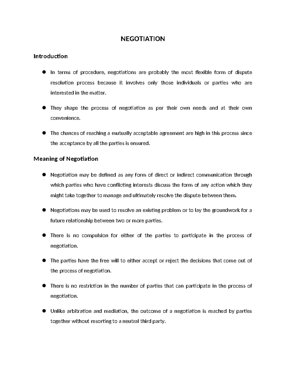 Negotiation Notes - NEGOTIATION Introduction In terms of procedure ...