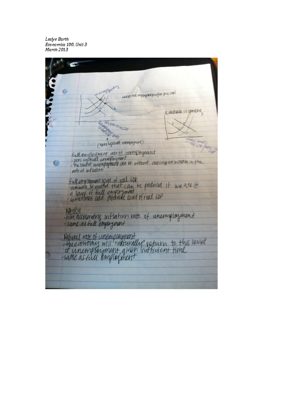 Econ unit 3 - unit 3 notes - Leslye Barth Economics 100, Unit 3 March ...
