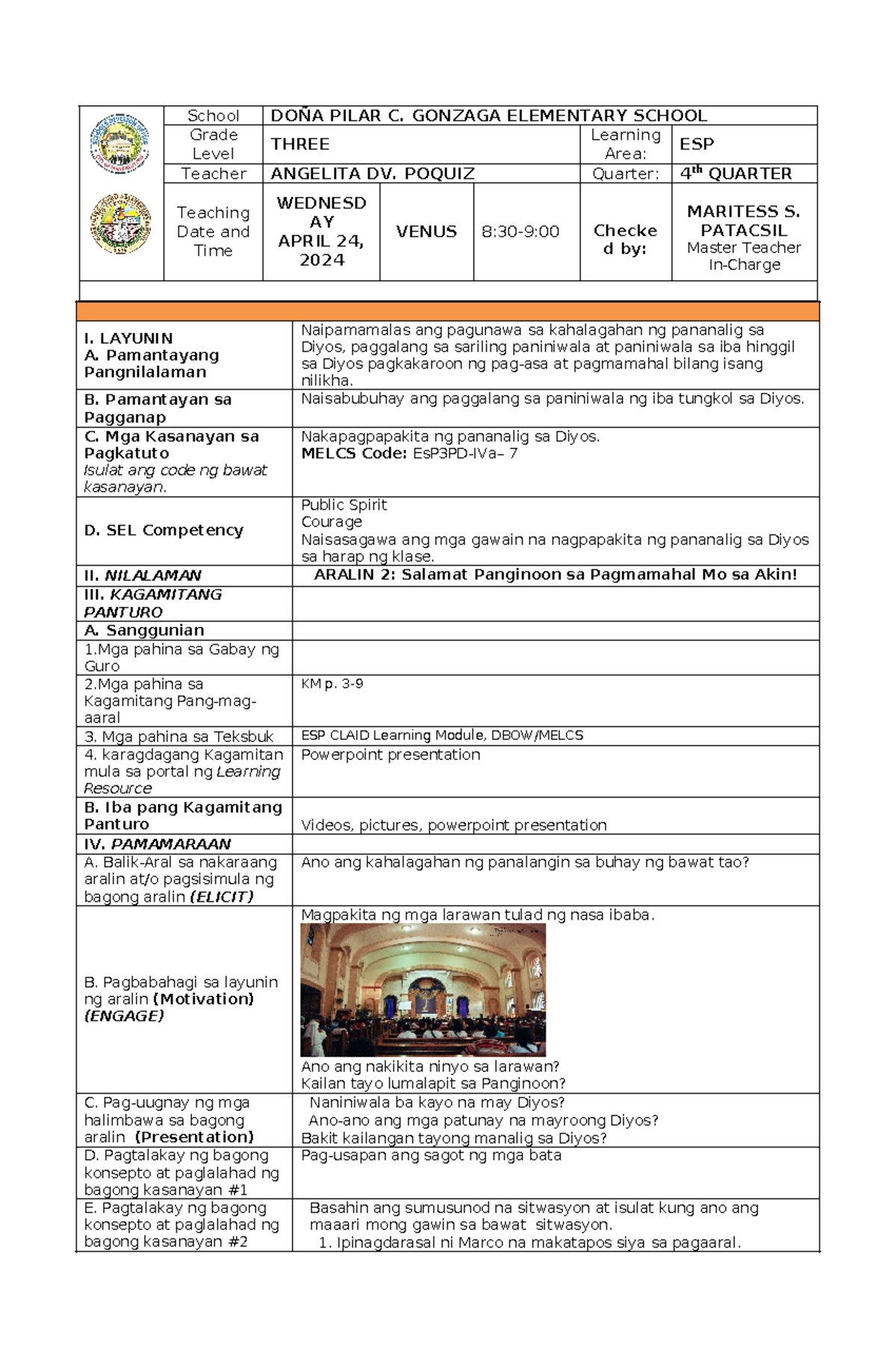 Q4 ESP WEEK 2 DAY 3 - Lesson plan - School DOÑA PILAR C. GONZAGA ...