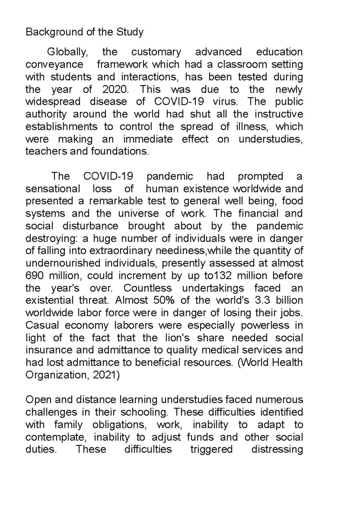 Background of the Study - Background of the Study Globally, the ...