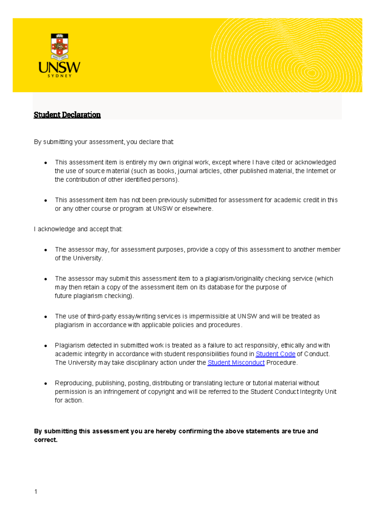 Student Exam Preparation - 1 Student Declaration By submitting your ...