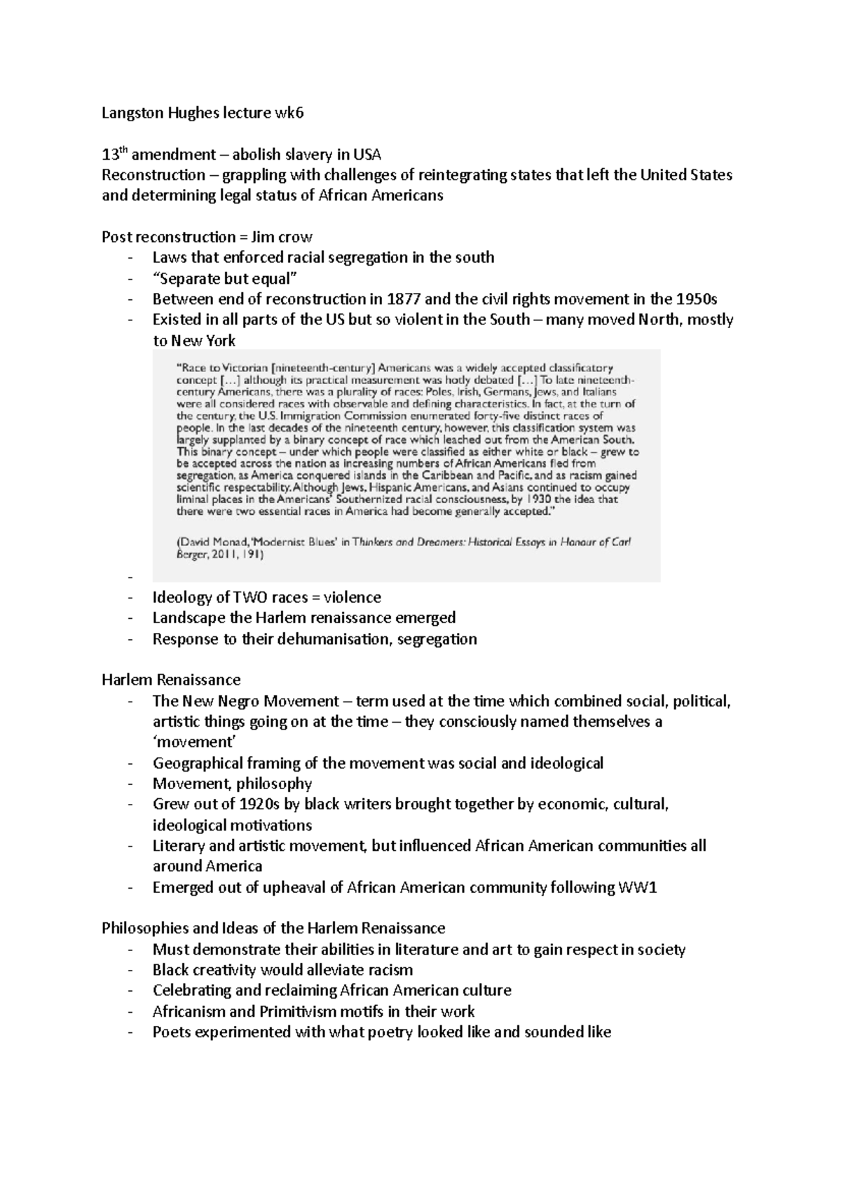 Langston Hughes lecture wk6 - Studocu