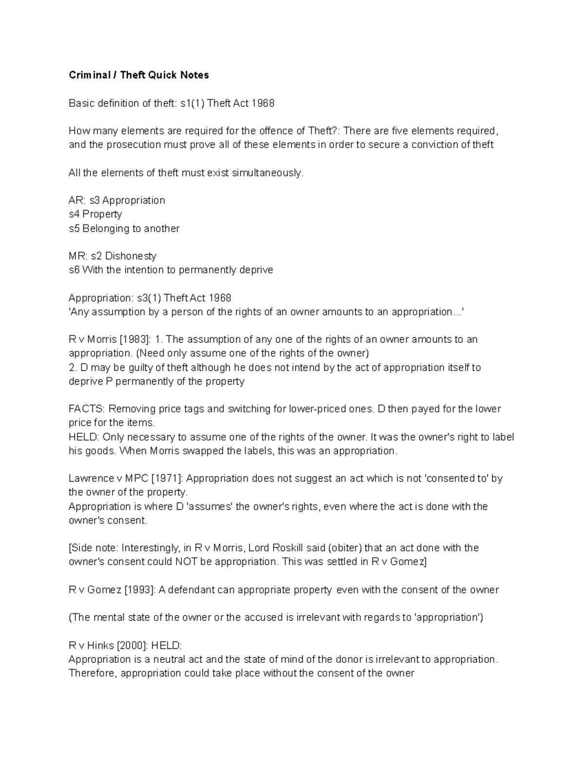 Criminal Theft Quick Notes Criminal Theft Quick Notes Basic criminal-theft-quick-notes-criminal-theft-quick-notes-basic