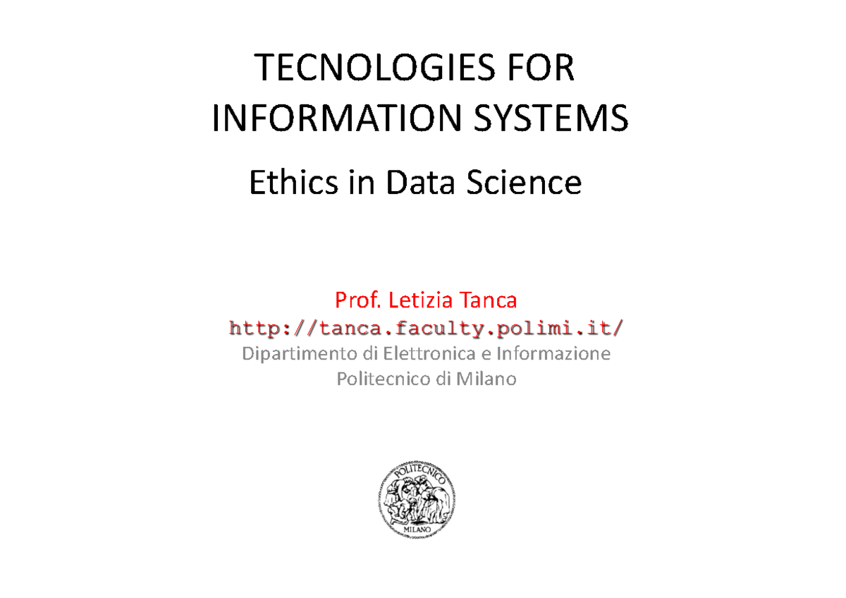 11-Ethics in Data Science - TECNOLOGIES FOR INFORMATION SYSTEMS Ethics ...