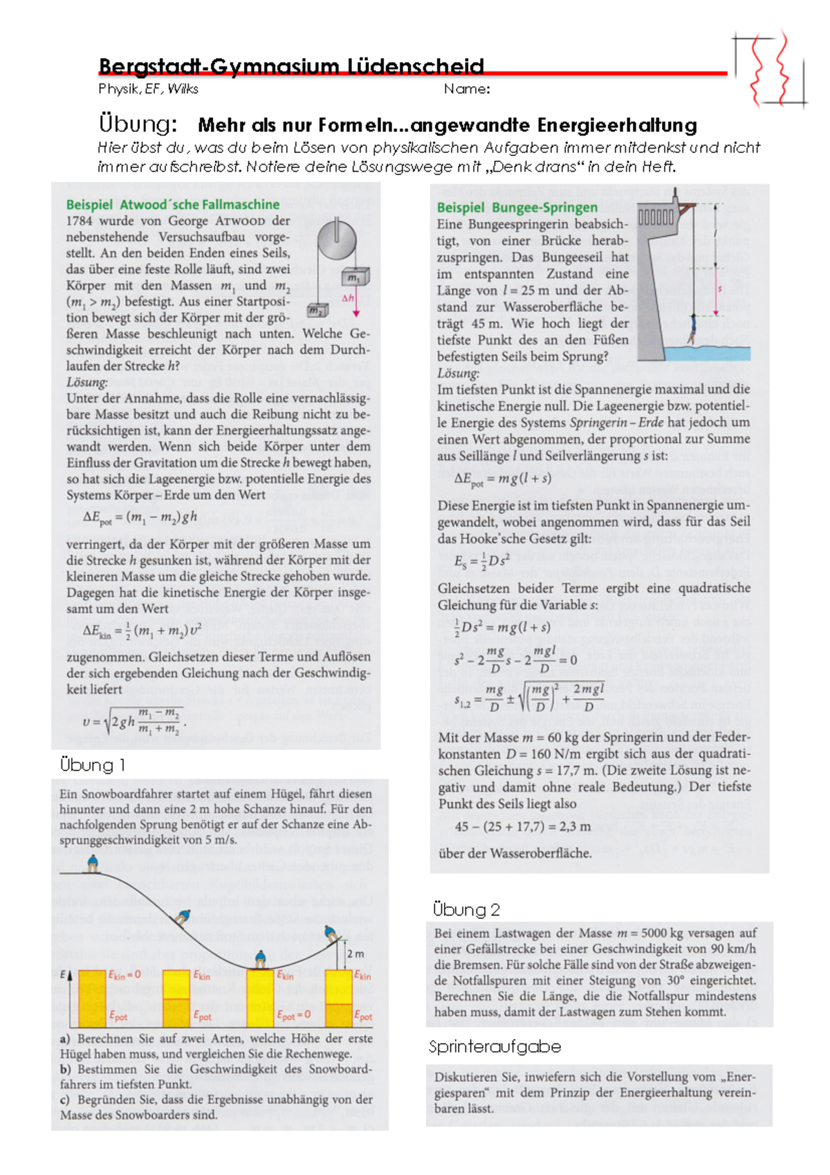 AB Energieerhaltung Übung - Bergstadt-Gymnasium Lüdenscheid Physik, EF ...