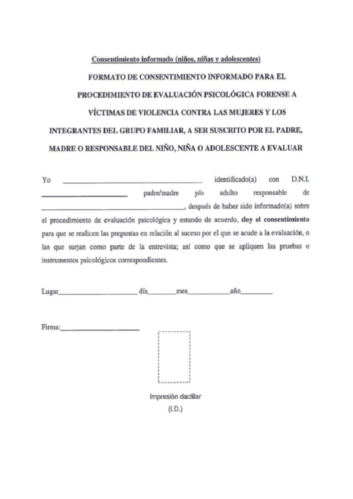 Niños Modelo DE Consentimiento Informado - Psicología Forense - Studocu