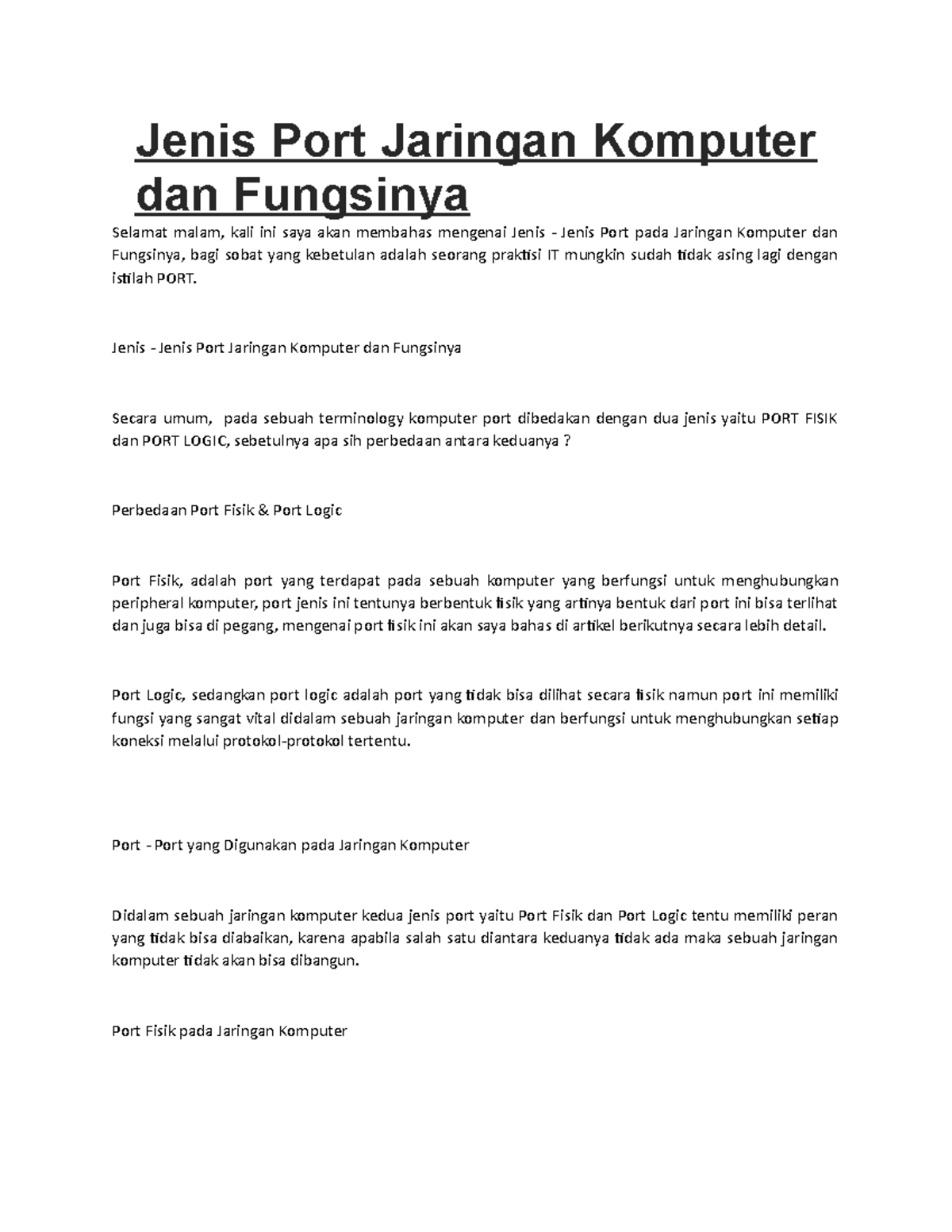 Jenis Port Jaringan Komputer dan Fungsinya - Jenis Port Jaringan ...