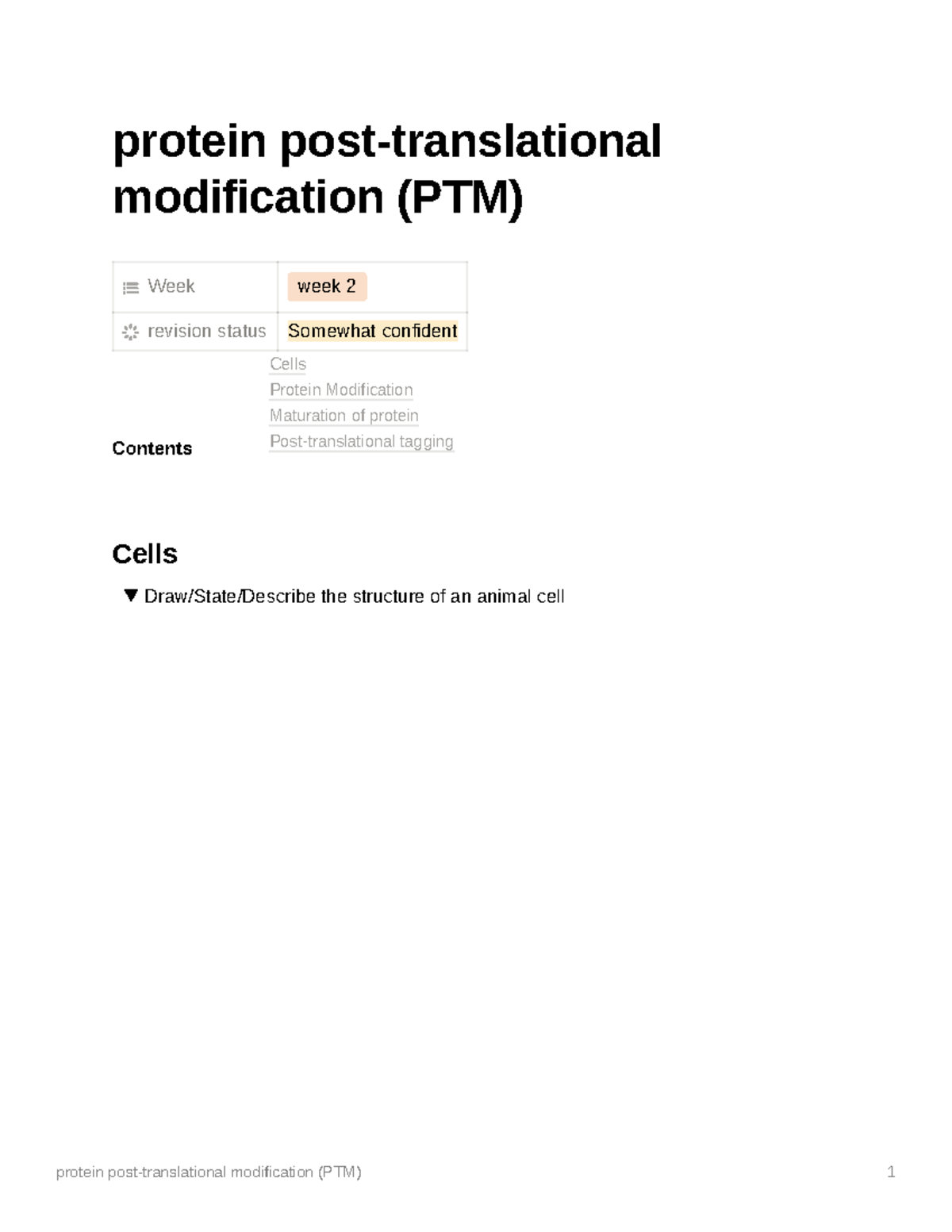 Protein Modification (PTM) Week 2 Revision - Studocu
