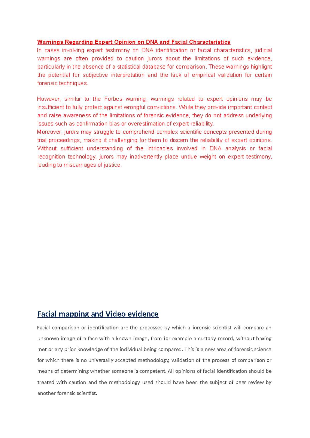 Evidence Expert Opinion - Warnings Regarding Expert Opinion on DNA and ...