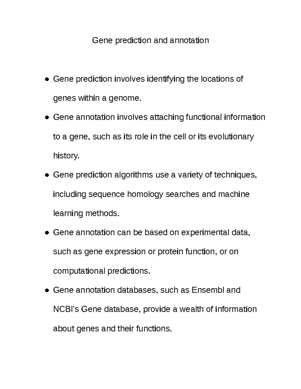 Gene prediction and annotation - Google Docs - Gene prediction and ...