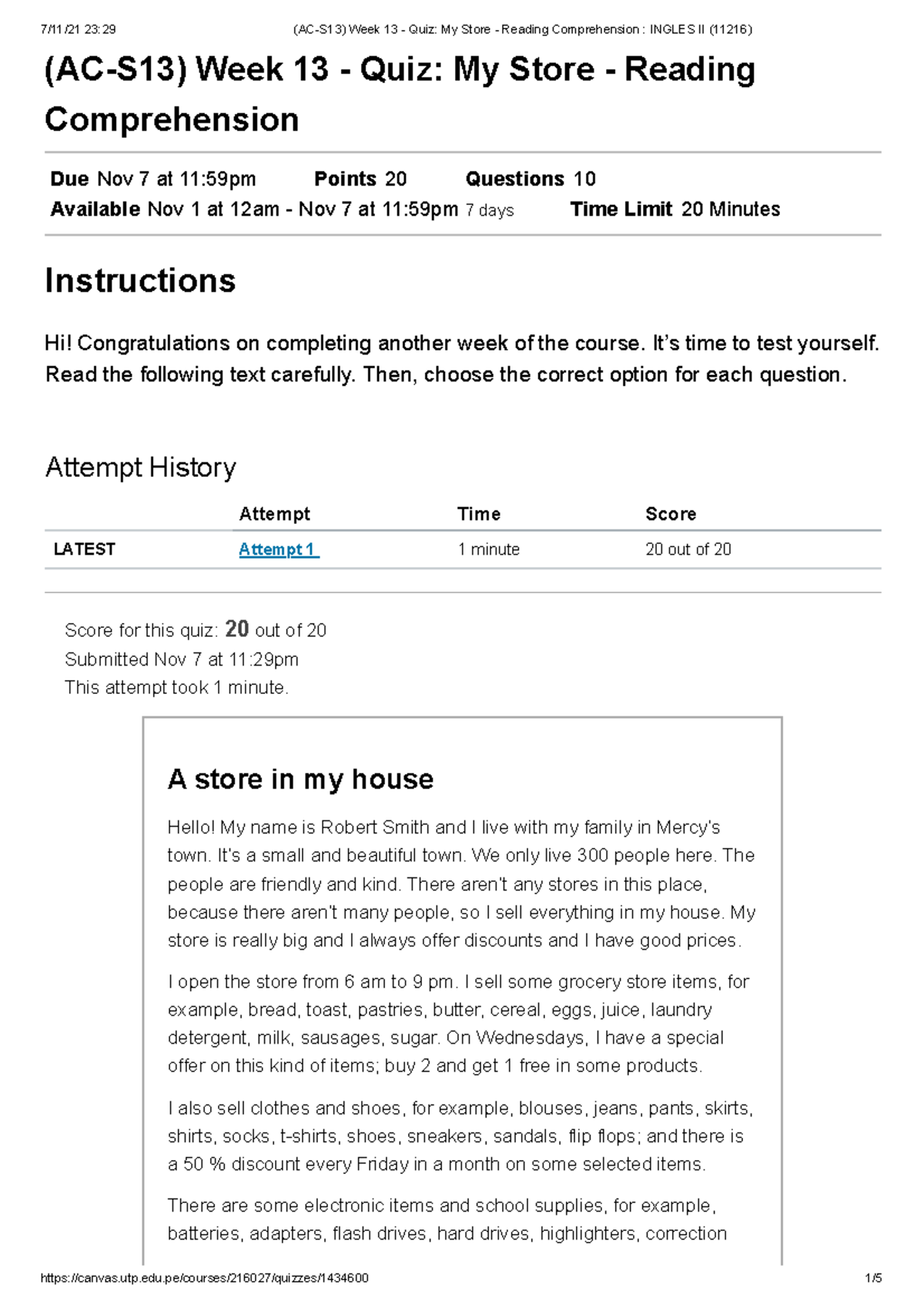 (AC-S13) Week 13 - Quiz My Store - Reading Comprehension Ingles II ...
