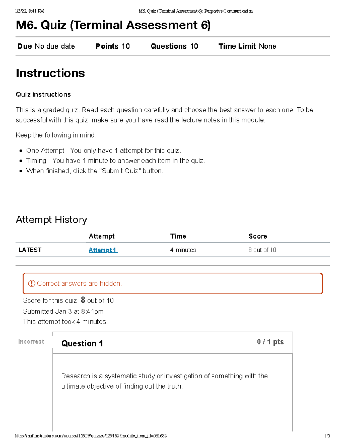 M6. Quiz (Terminal Assessment 6) Purposive Communication - M6. Quiz ...