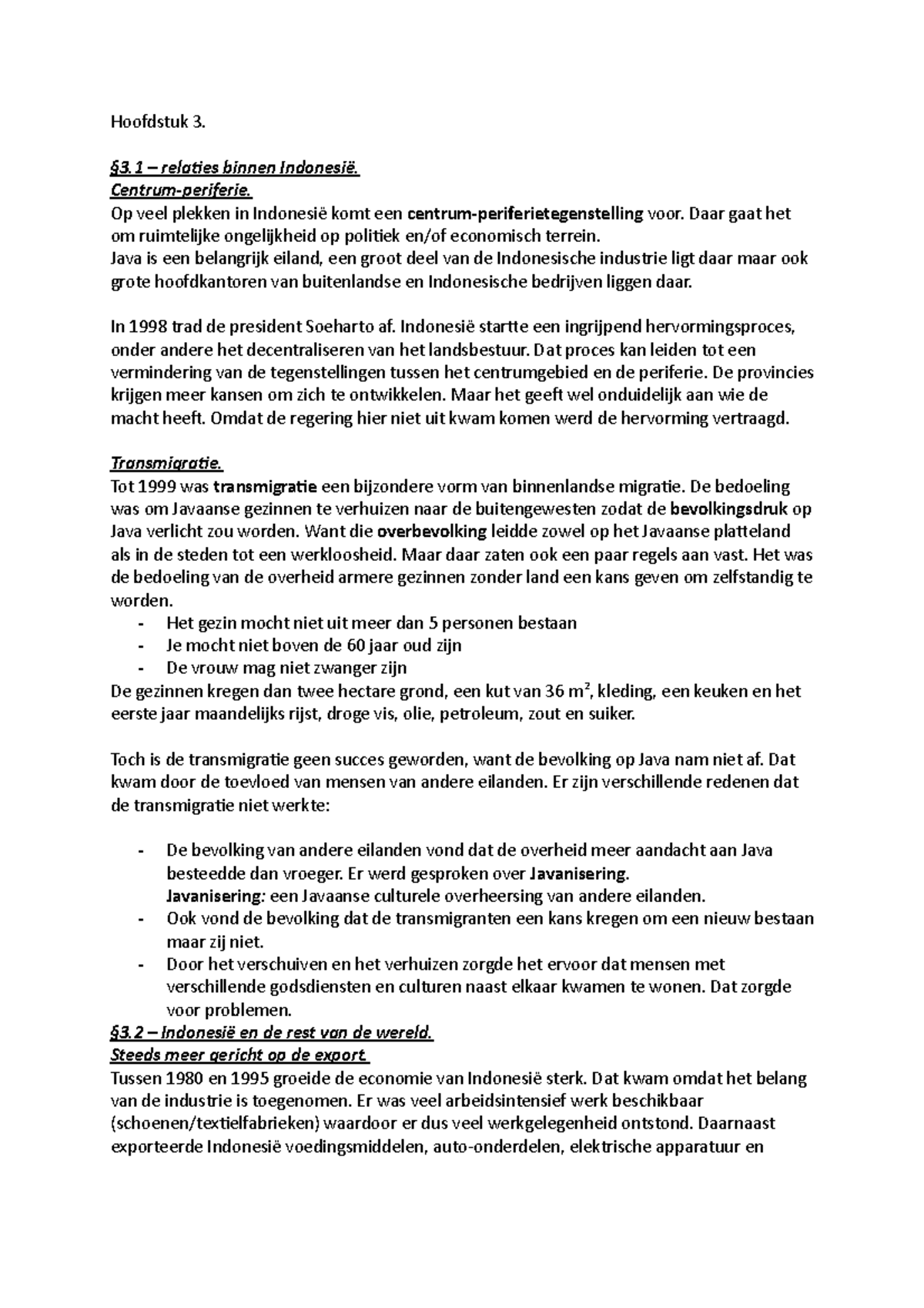 Ak samenvatting h3 en 4 - Geo 2E Fase Havo Indonesië Actueel Studieboek - Hoofdstuk 3. §3 ...