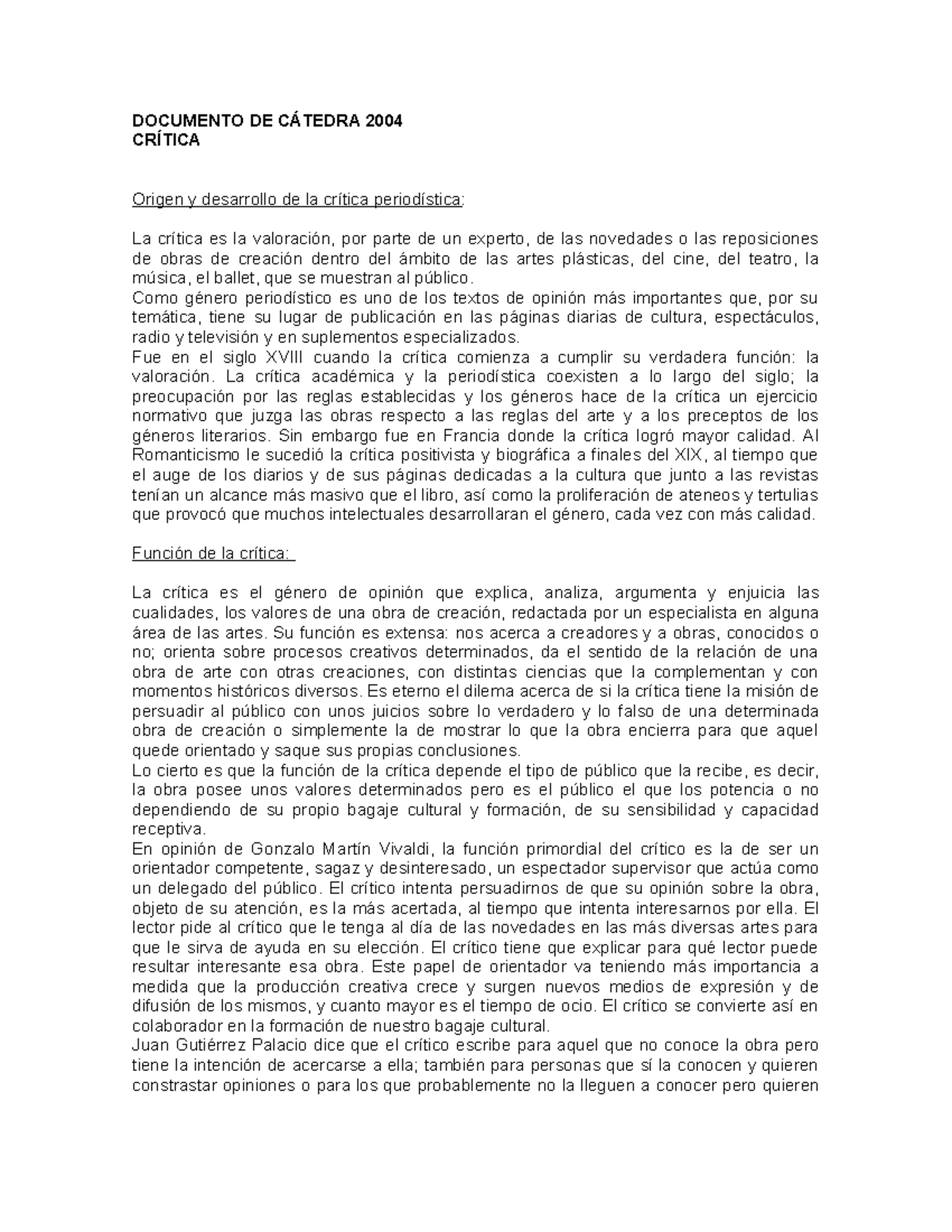 Crítica Periodística - redacción 3 - DOCUMENTO DE CÁTEDRA 2004 CRÍTICA ...