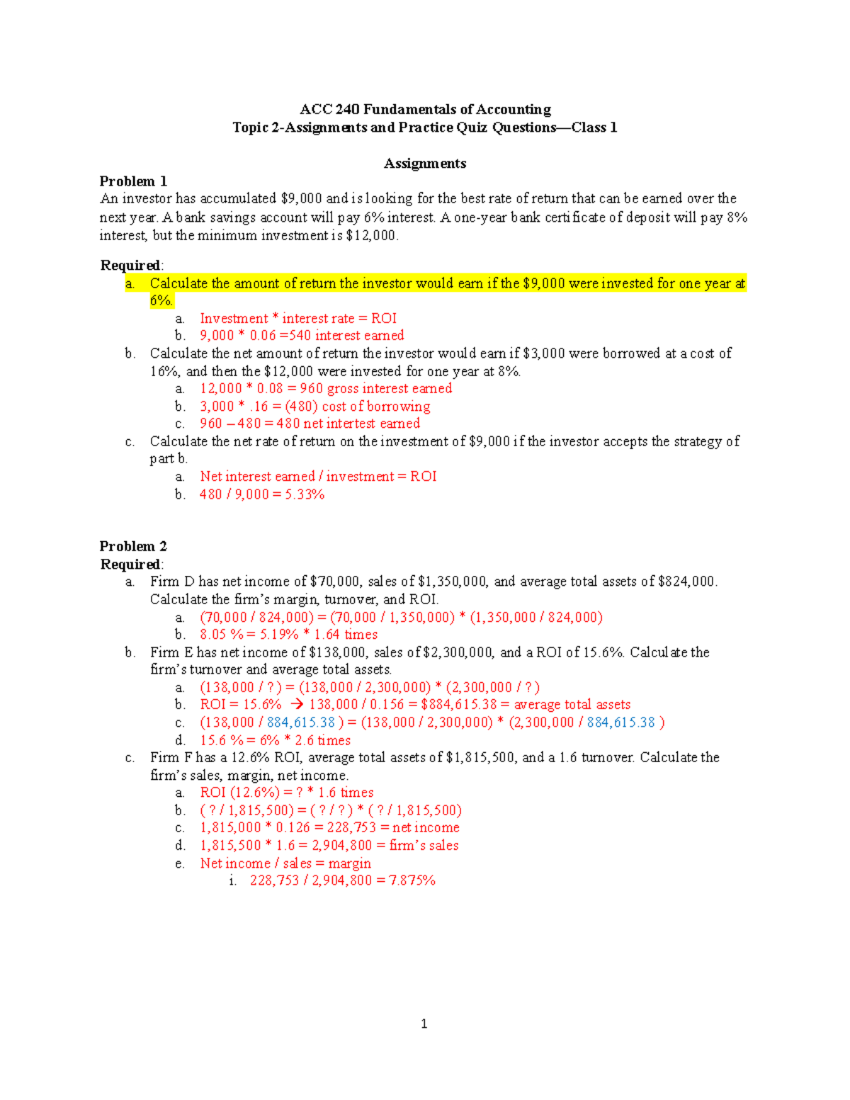 ACC-240 Topic 2-Class 1 - ACC 240 Fundamentals of Accounting Topic 2 ...