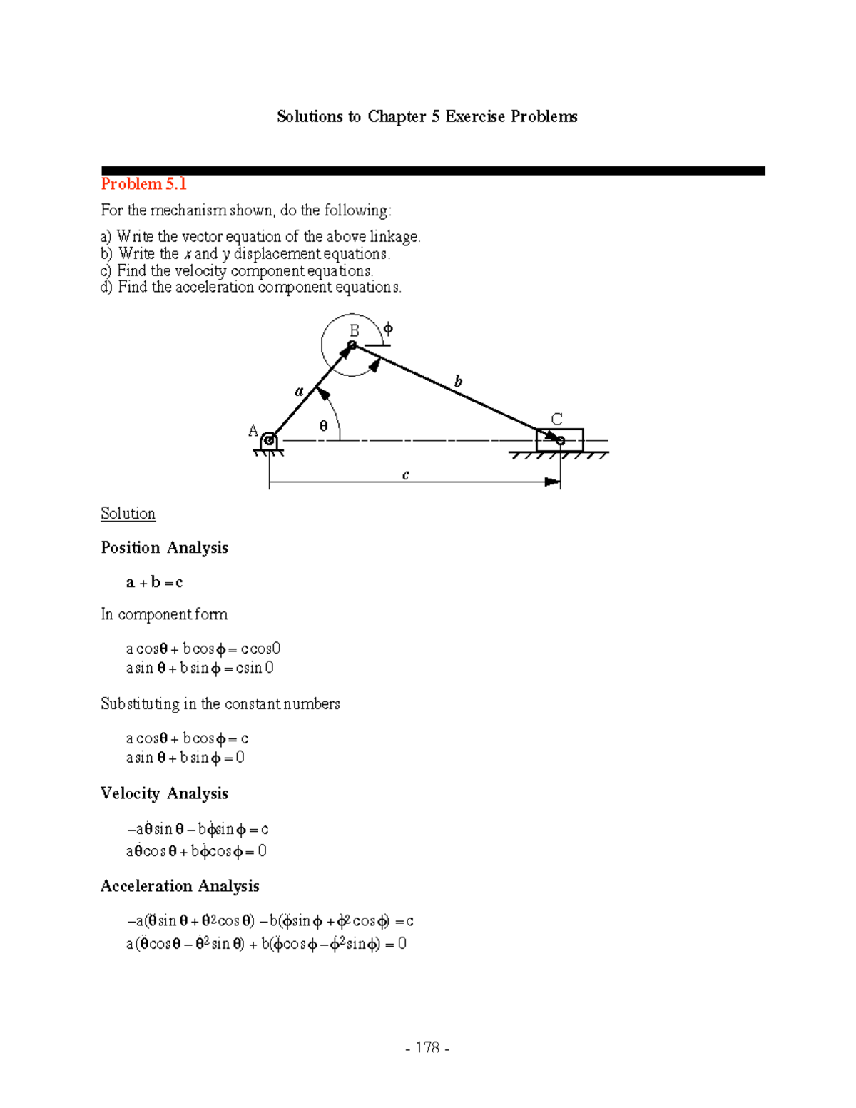 Vector Analysis Book - Solutions to Chapter 5 Exercise Problems Problem 5. For the mechanism ...