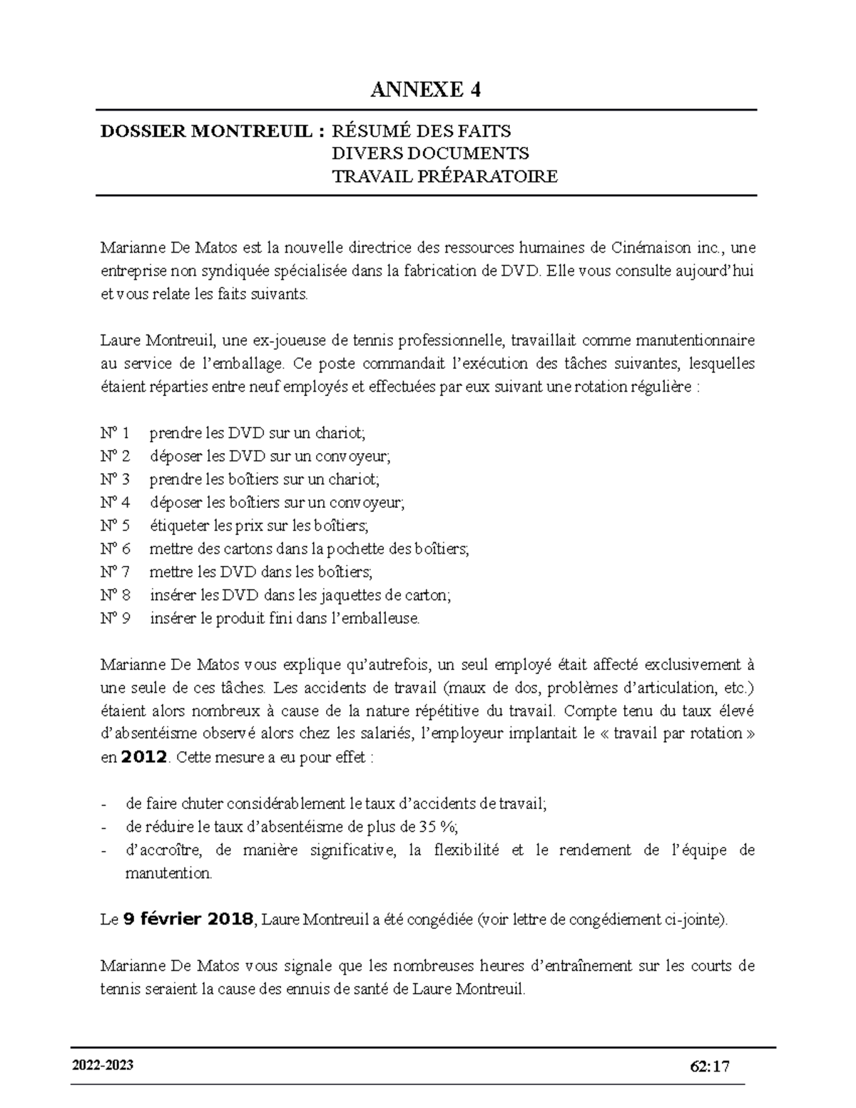 Annexe 4 - Dossier Montreuil - ANNEXE 4 DOSSIER MONTREUIL : RÉSUMÉ DES FAITS DIVERS DOCUMENTS ...