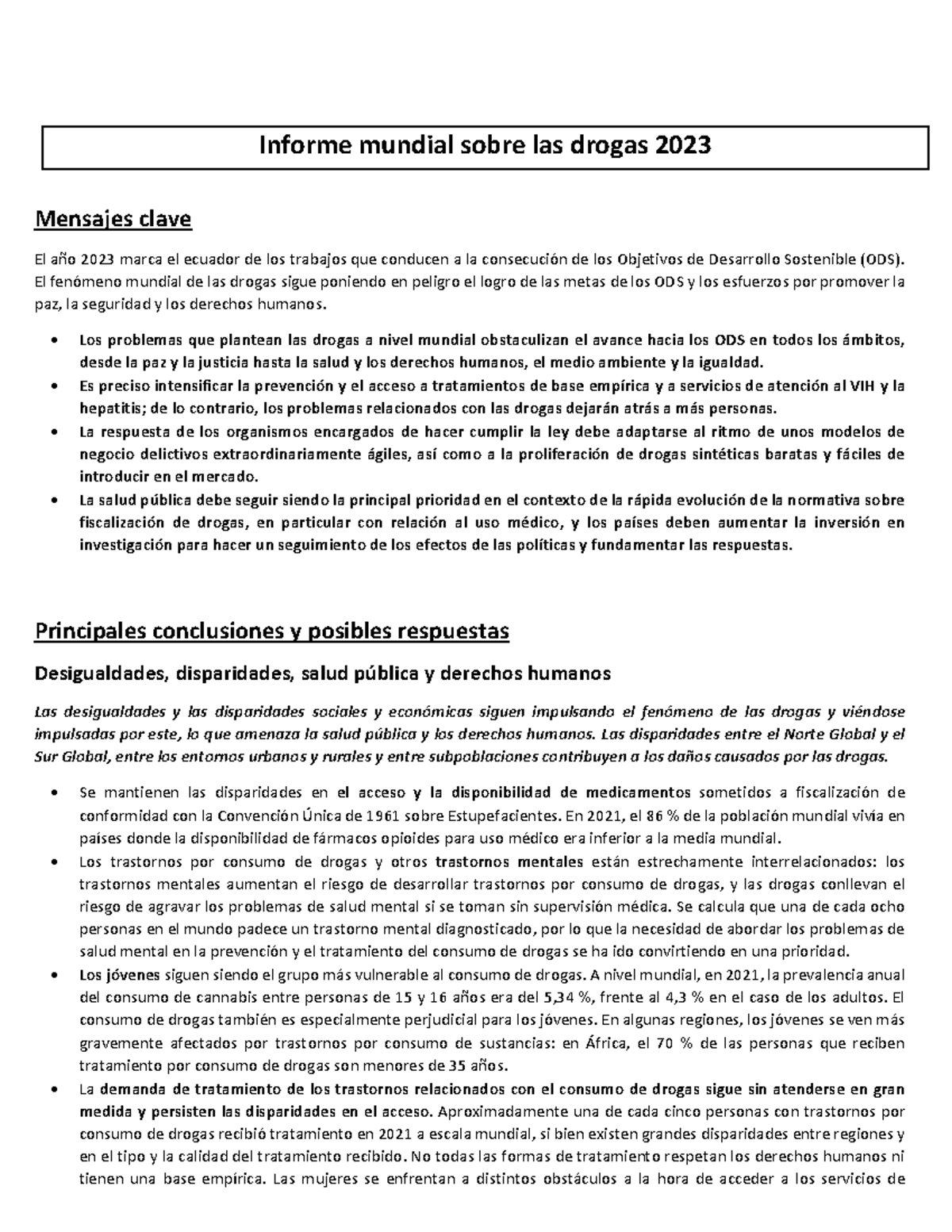 Informe Mundial DE LAS Drogas 2023 - Informe mundial sobre las drogas 2023 Mensajes clave El año ...