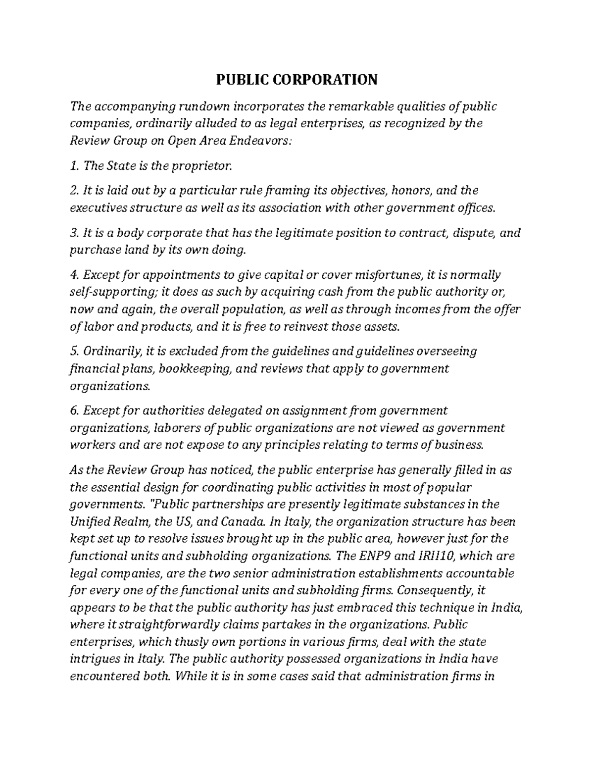 Public Corporation - PUBLIC CORPORATION The accompanying rundown ...