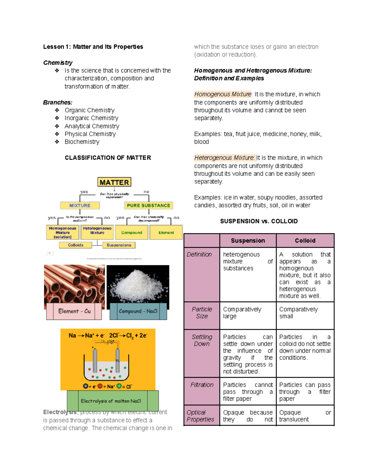 General Chemistry 1 - Lesson 1: Matter and Its Properties Chemistry Is ...