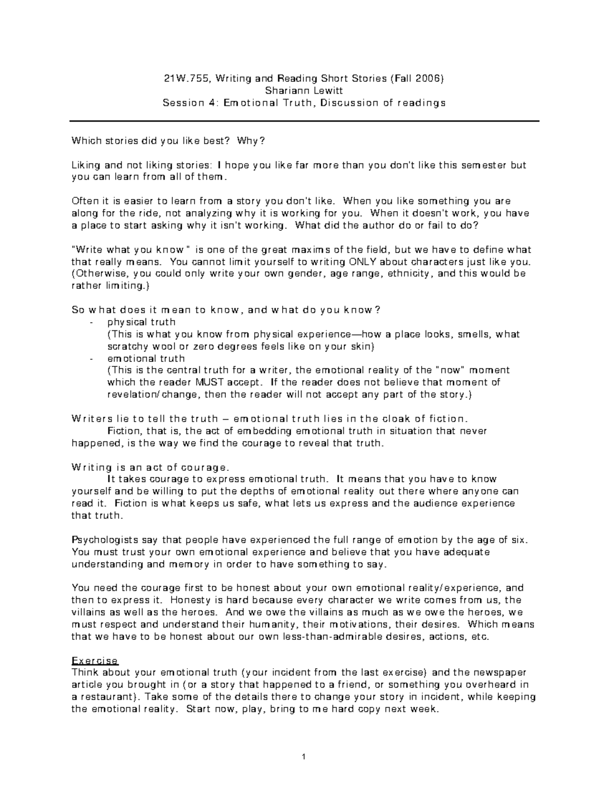 Lecture notes, Week 4 - Emotional Truth, Discussion of Readings - 21W ...