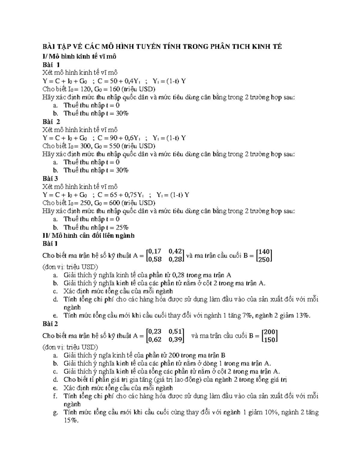 Bài tập về các mô hình tt trong PTKT - BÀI TẬP VỀ CÁC MÔ HÌNH TUYẾN ...