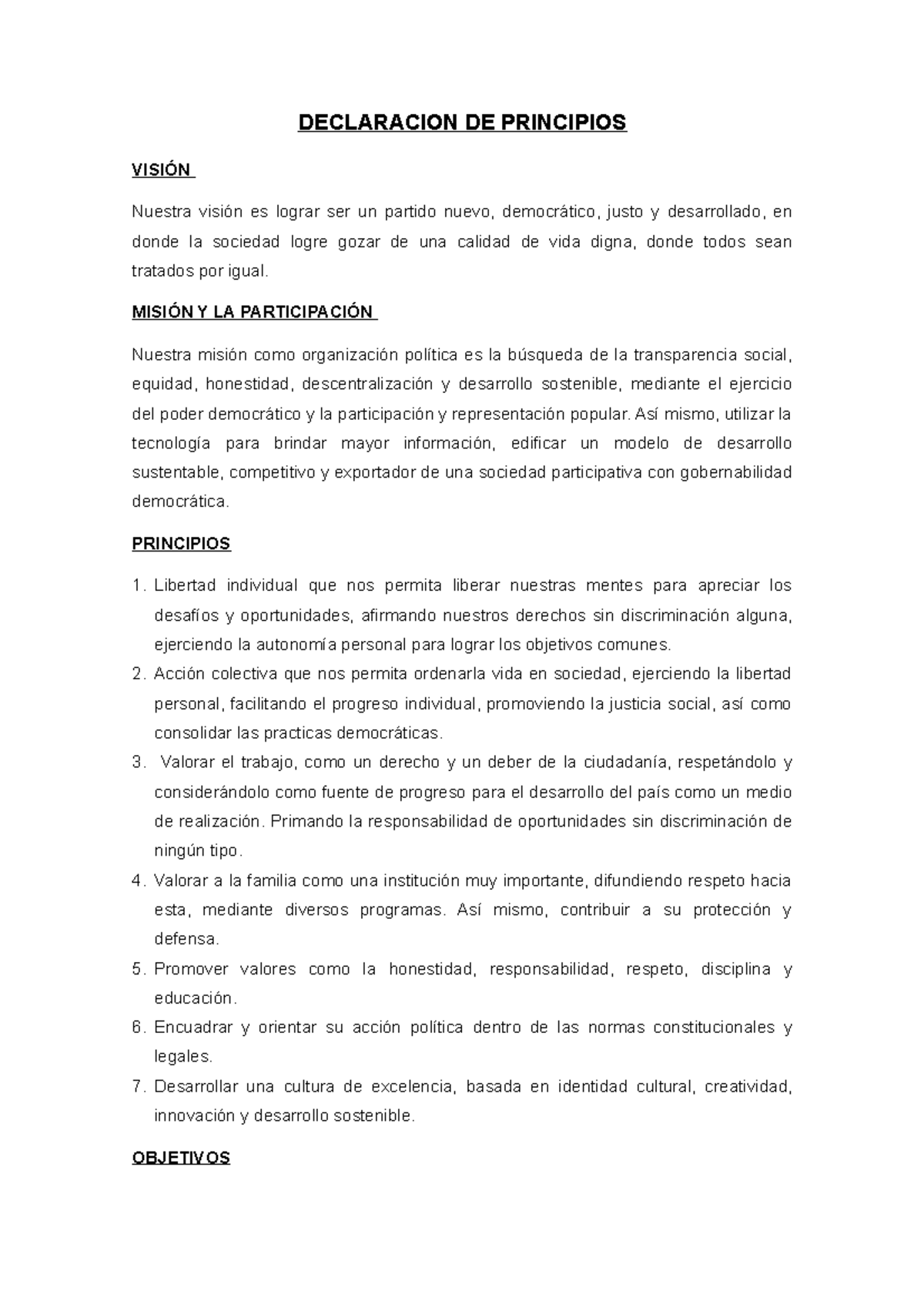 Declaraciòn De Principios Semana 5 Declaracion De Principios Visión