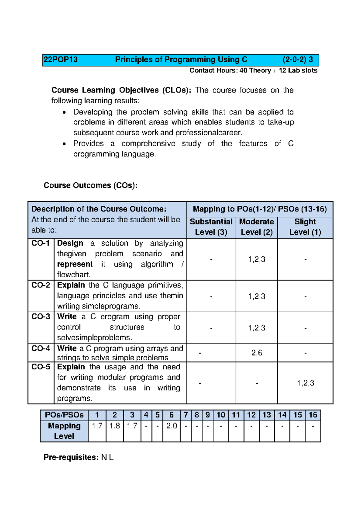 I and II Sem CSE - Syllabus - 22 POP13 Principles of Programming Using ...