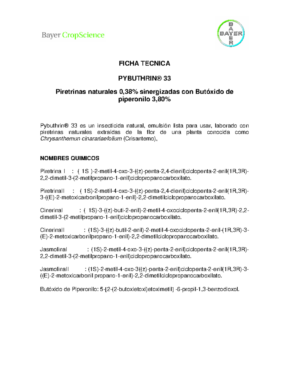 Ficha Tecnica Pybuthrin pp - FICHA TECNICA PYBUTHRIN® 33 Piretrinas ...