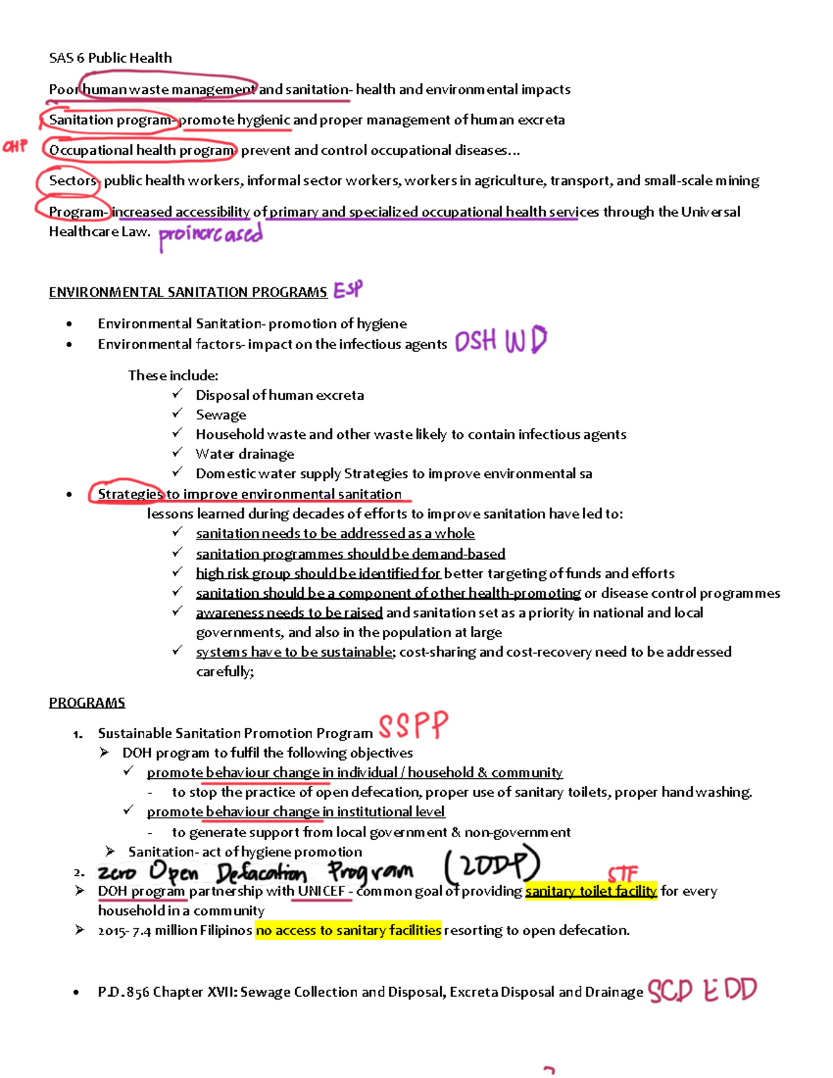 6 SAS Notes - SHort only - SAS 6 Public Health Poor human waste ...