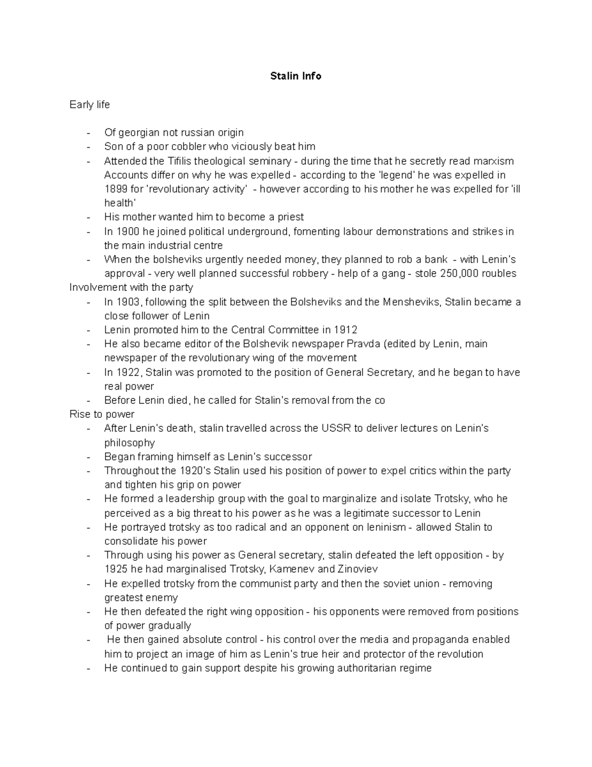 Stalin Overview document - Stalin Info Early life Of georgian not ...