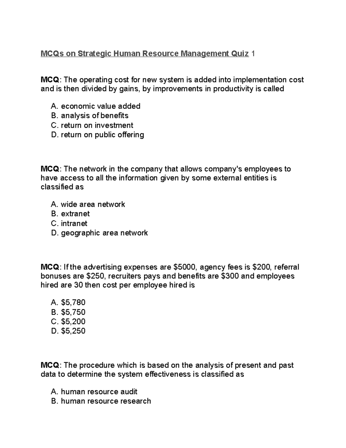 Mcq shrm - compendium of mcqs - MCQs on Strategic Human Resource ...