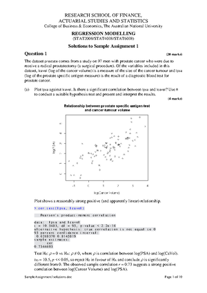 Assignment 2 Sample Solutions - RESEARCH SCHOOL OF FINANCE, ACTUARIAL STUDIES AND STATISTICS ...