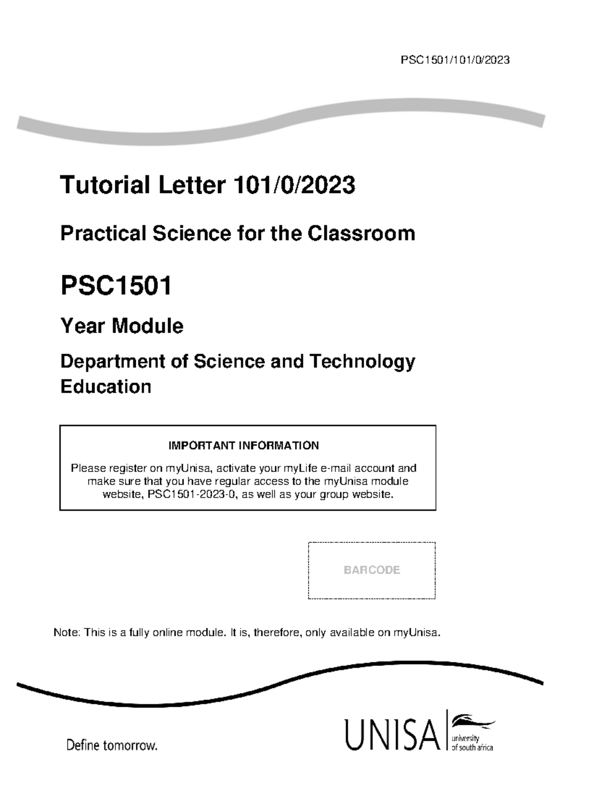 Psc tutorial pdf - PSC1501/101/0/ Tutorial Letter 101/0/ Practical Science for the Classroom PSC ...