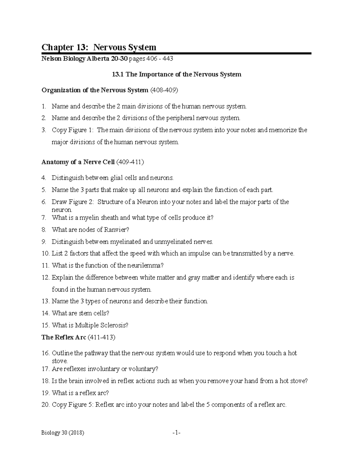 Chapter 13 Workbook - Chapter 13: Nervous System Nelson Biology Alberta ...