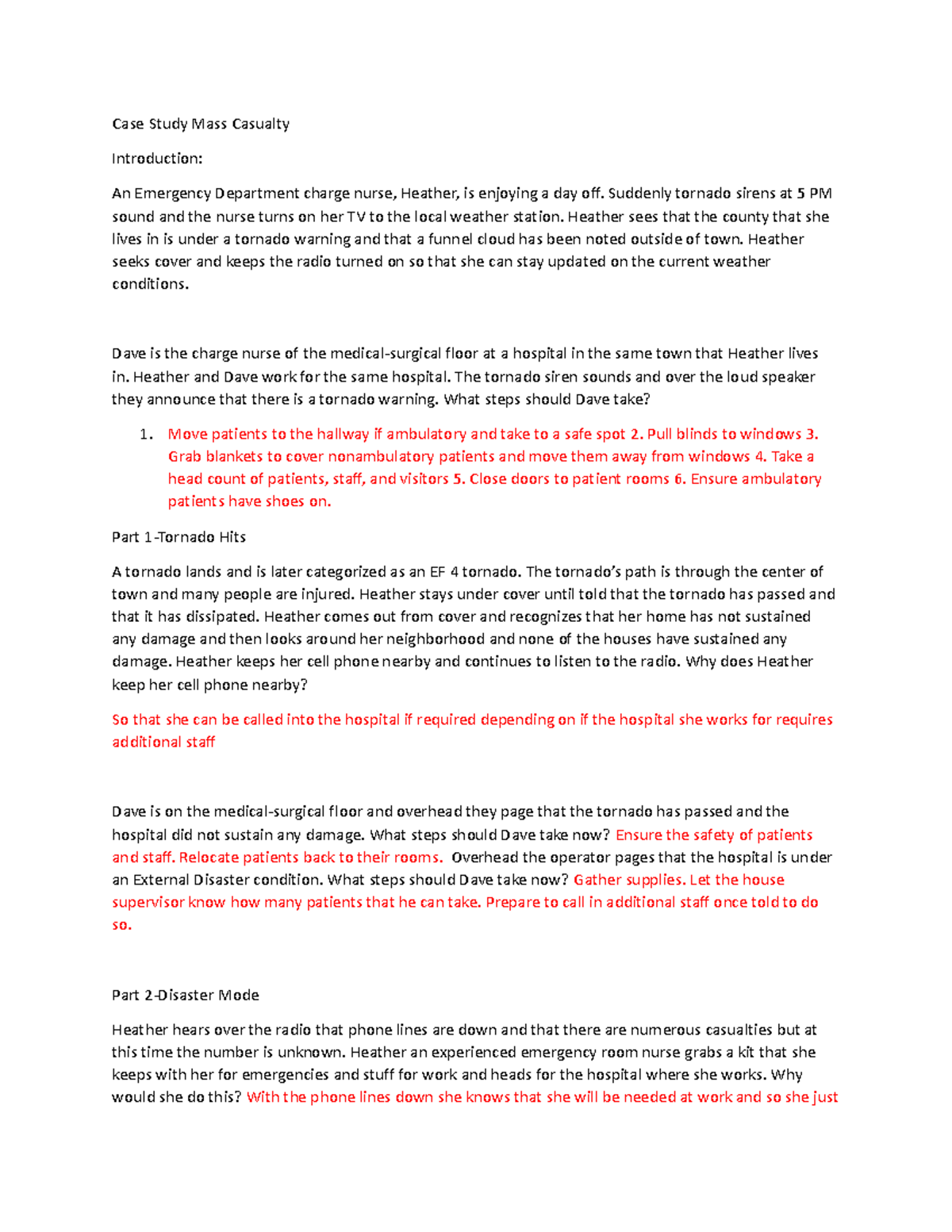Case Study Mass Casualty Answers - Case Study Mass Casualty ...