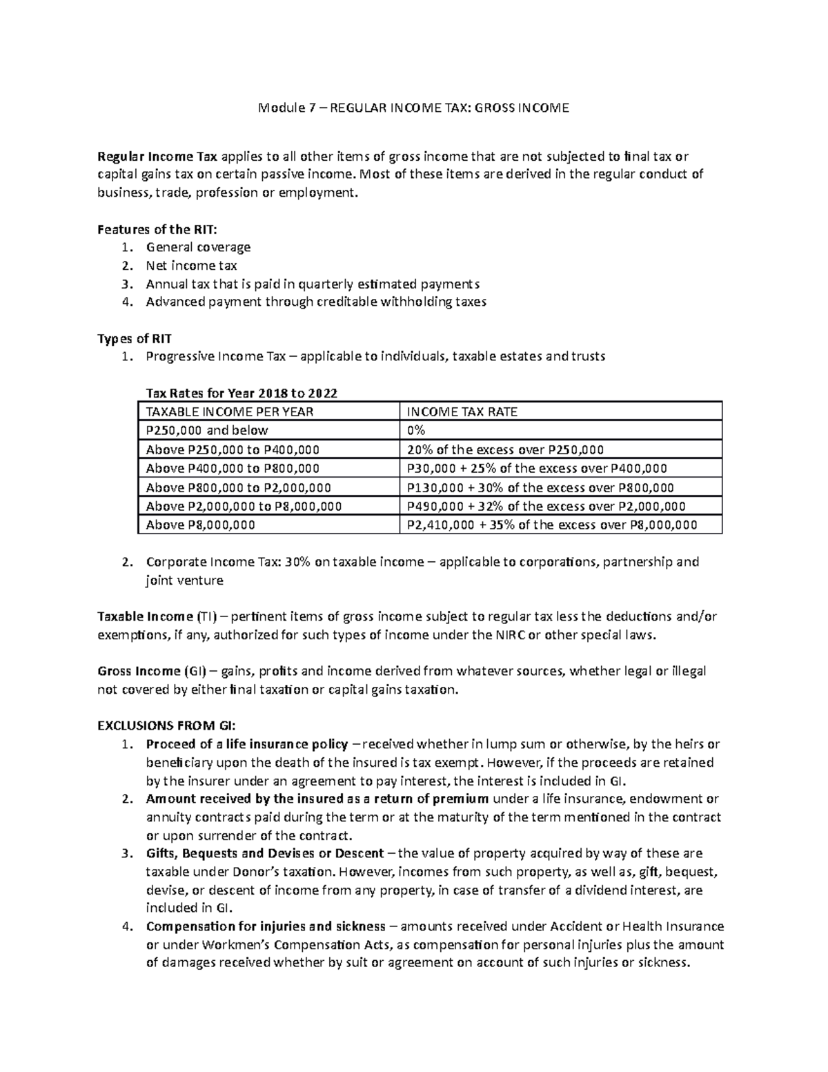 Module 7 - Module 7 – REGULAR INCOME TAX: GROSS INCOME Regular Income ...