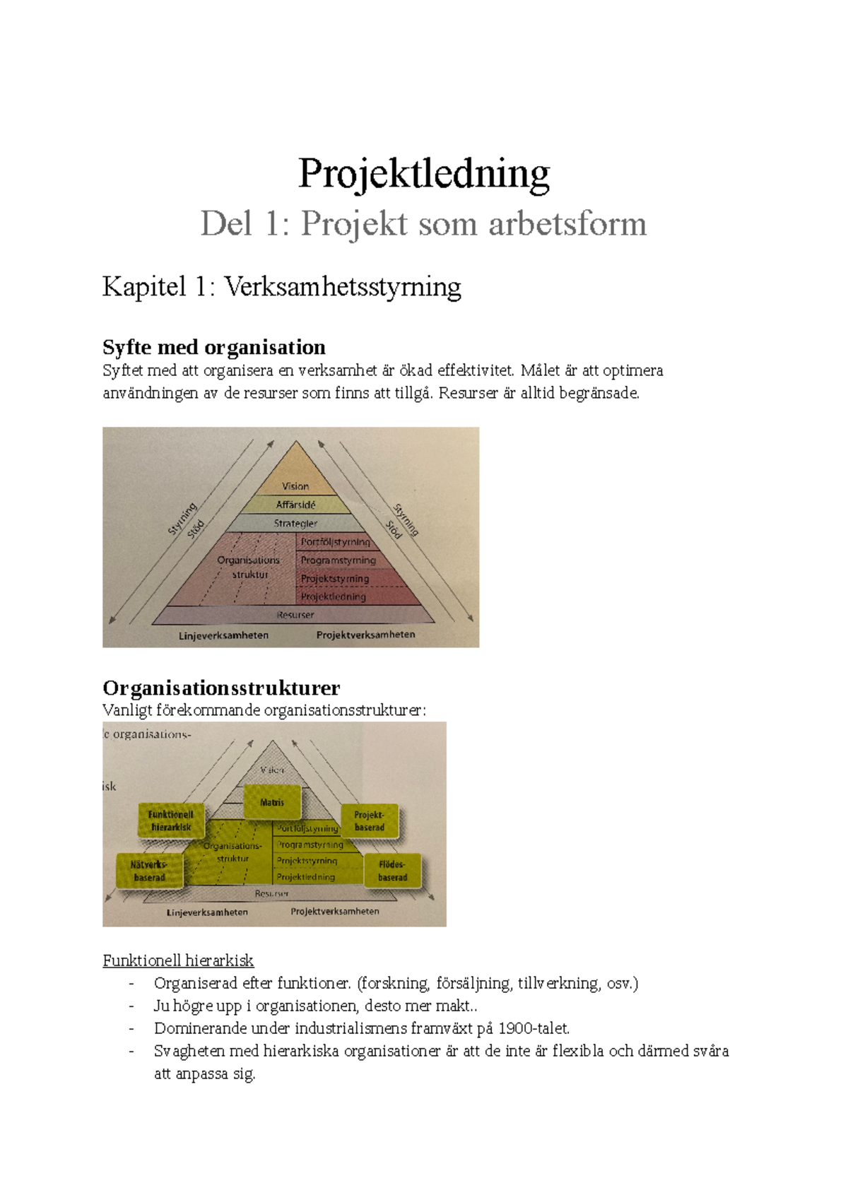 Anteckningar Projektledning - Projektledning Del 1: Projekt som ...