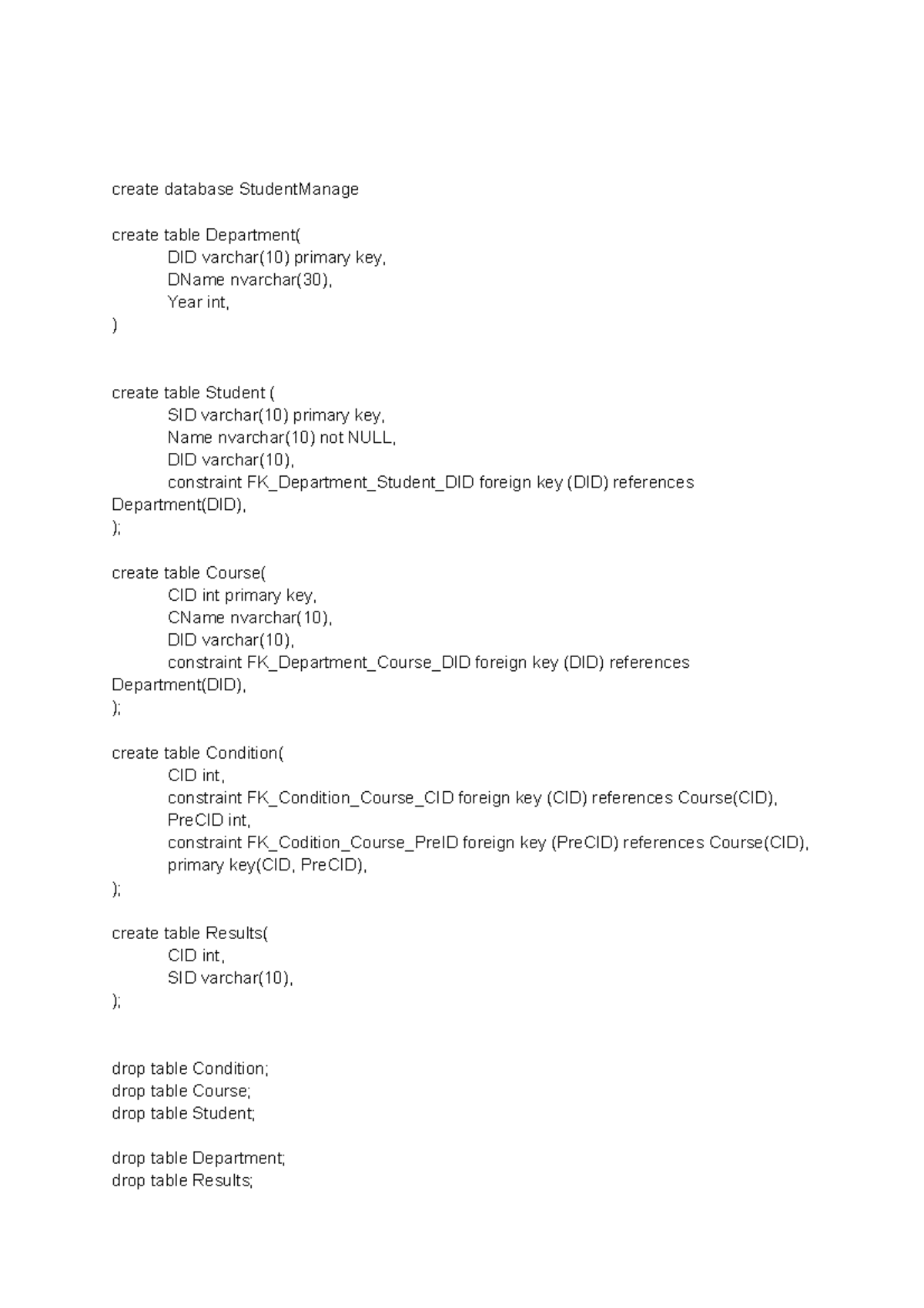 Buổi 1 - yeee - create database StudentManage create table Department ...