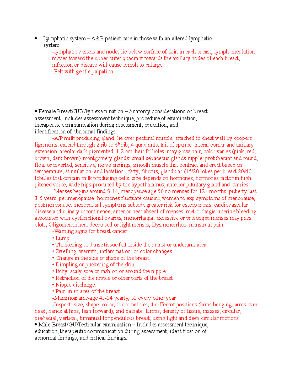 Exam 4 Study Guide - Lymphatic system – A&P, patient care in those with ...